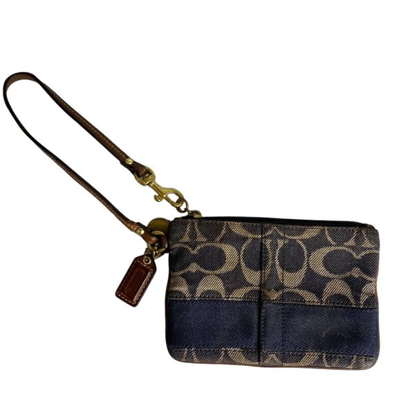 Coach | Bags | Coach Signature Mini Denim Wristlet Wallet | Poshmark